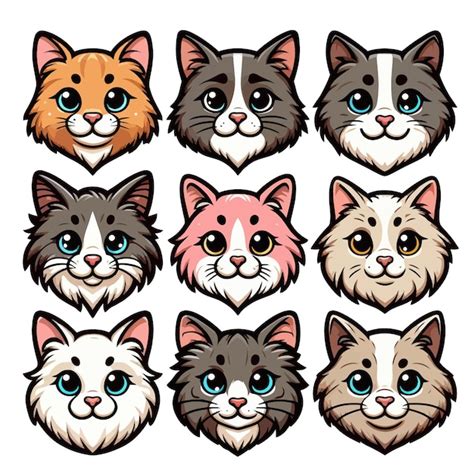 Premium Vector Sets Of Simple Cute Cat Head Cartoon Clip Art 2