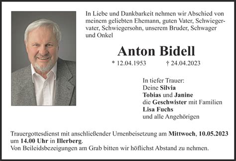 Traueranzeigen Von Anton Bidell Augsburger Allgemeine Zeitung