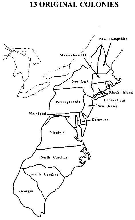 Printable 13 Colonies Map