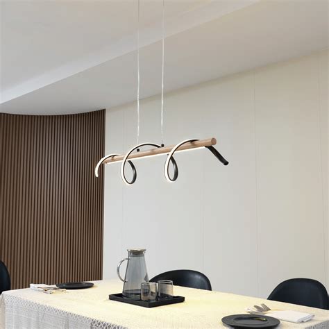 Suspension Led Lindby Spiraali Gris Bois Longueur 95 Cm Luminairefr