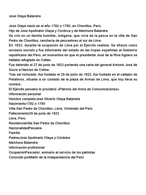 Biografía De José Olaya Balandra Pdf Historia