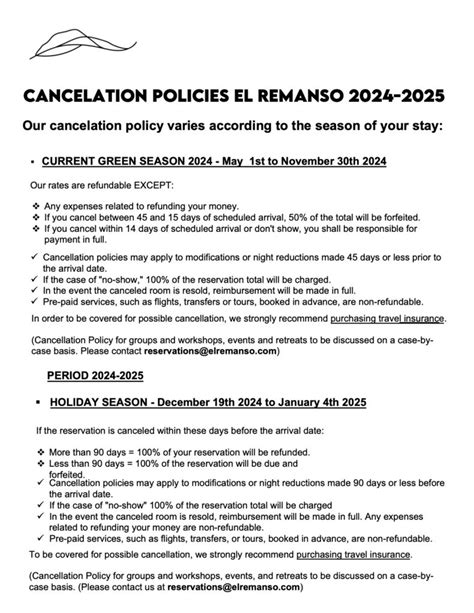 Cancelation Policies El Remanso Lodge