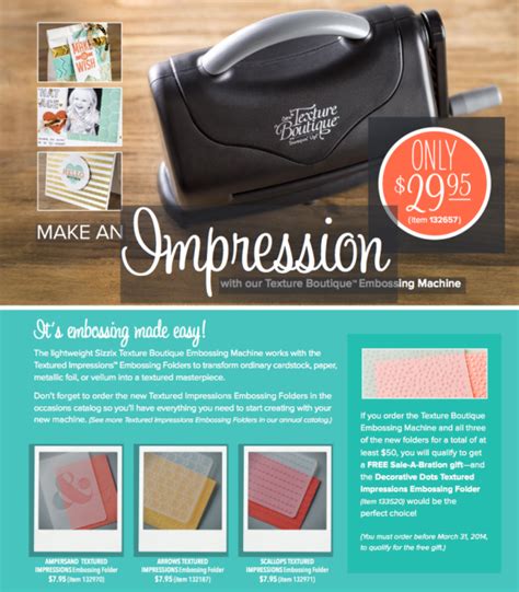 New Sizzix Texture Boutique Embossing Machine Stampin Up