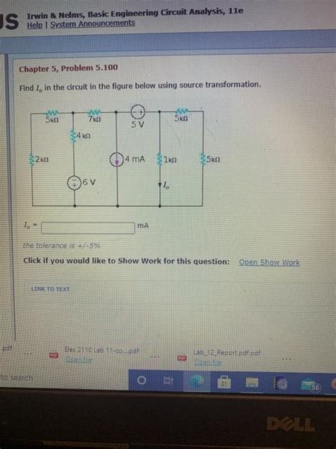 Solved Js Irwin And Nelms Basic Engineering Circuit Analysis