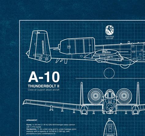 A 10 Warthog Blueprint Usaf Aviation Art Military Jet Technical