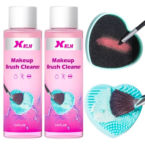 Xkln Makeup Brush Cleaner Set With 2 34 Floz Bottles And Cleaning Mat
