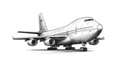 Ilustración En Blanco Y Negro Del Bosquejo De Vuelo De Avión Grande