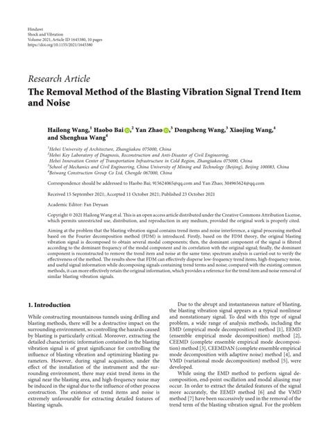 Pdf The Removal Method Of The Blasting Vibration Signal Trend Item