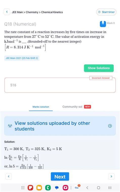 Jee Main Chemistry Chemical Kineticsstart Timerq18 Numericala Jee Main Chemistry Chemical Kineticsstart Timerq18 Numericala