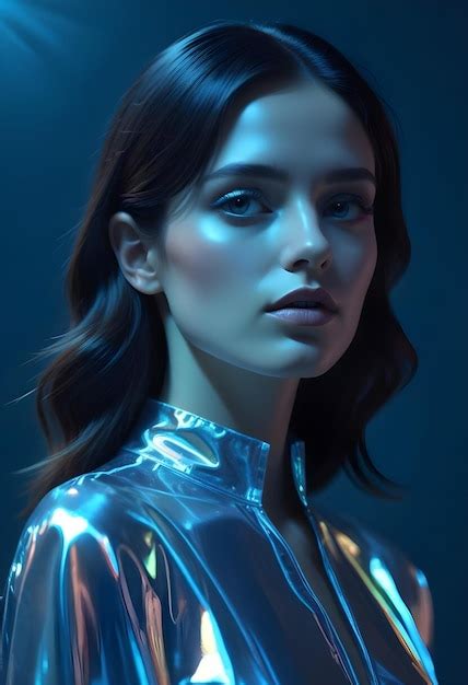 A Woman With A Shiny Skin And A Shiny Silver Body Premium Ai