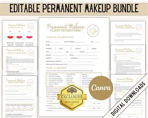 Editable Permanent Makeup Bundle Esthetician Forms Microblading Forms