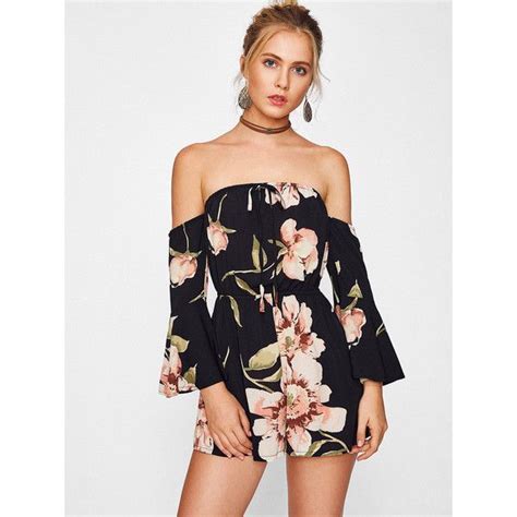 Bardot Flute Sleeve Florals Romper 13 Liked On Polyvore Featuring