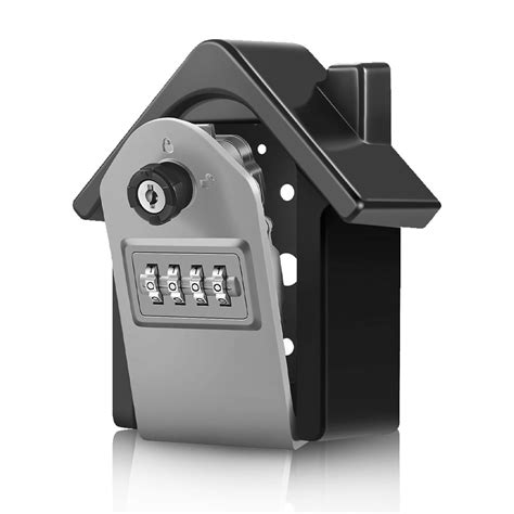 Flexzion Key Box Wall Mount With Code House Shape Wall Mounted Lockbox For Keys 4 Digit Code