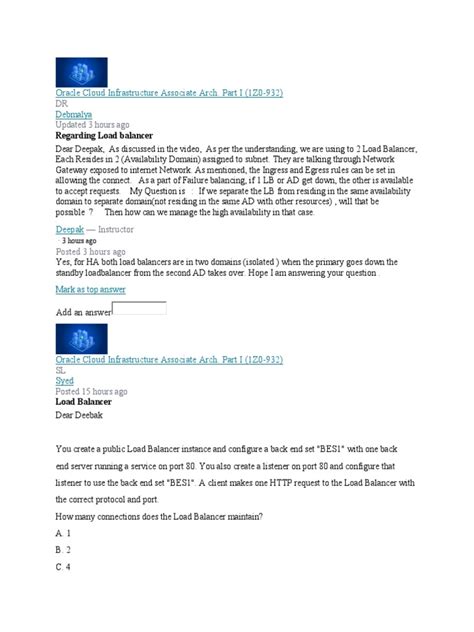 Oracle Cloud Infrastructure Associate Arch Part 1 Quiz Pdf Load Balancing Computing