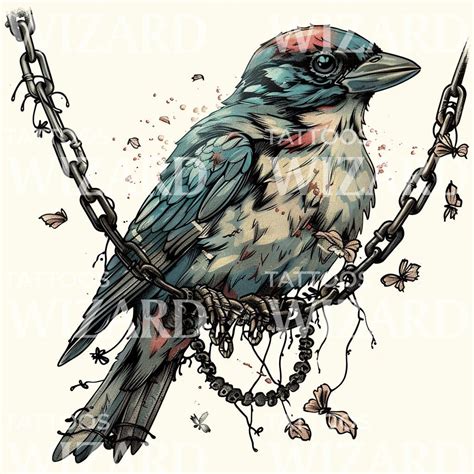Bird Bound By Chains Tattoo Illustration Tattoos Wizard Designs