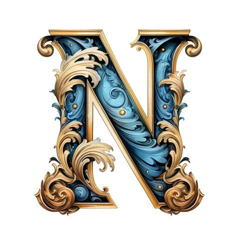 Premium Photo A Close Up Of A Fancy Letter N With A Blue And Gold