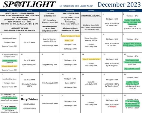 December Calendar With New Events Elks Lodge 1224 Facebook