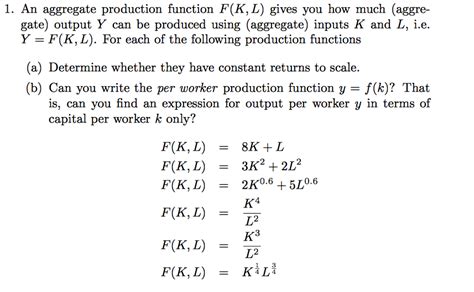 Solved An Aggregate Production Function Fk L Gives You