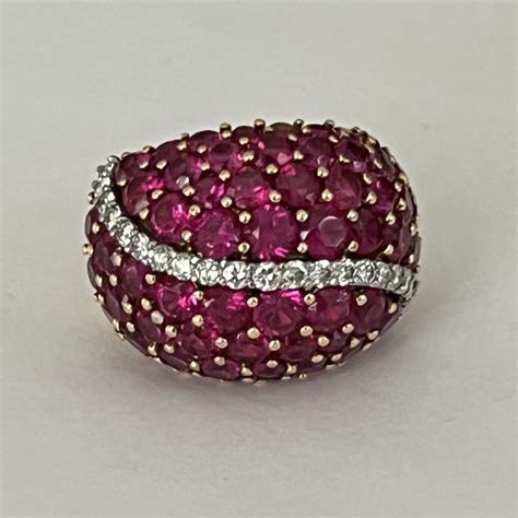 Proantic 5838 Yellow Gold Platinum Diamonds Ruby Ball Ring