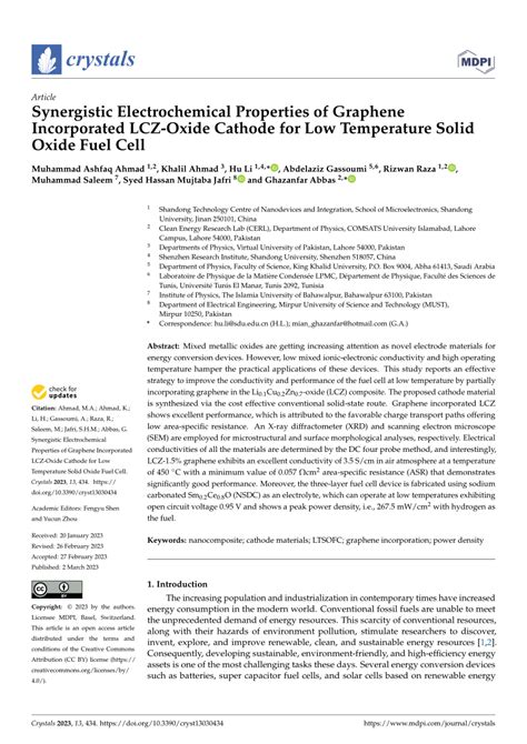Pdf Synergistic Electrochemical Properties Of Graphene Incorporated Lcz Oxide Cathode For Low