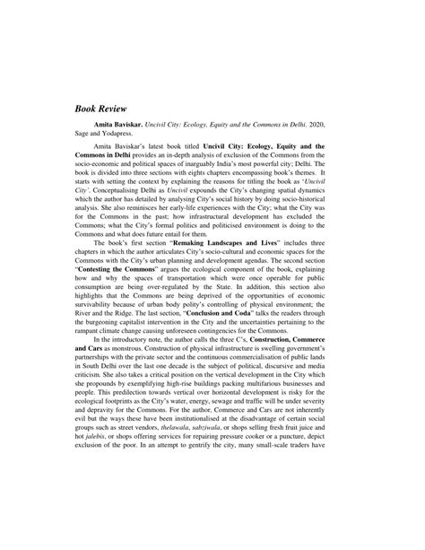 Pdf Uncivil City Ecology Equity And The Commons In Delhi 2020 Sage And Yodapress