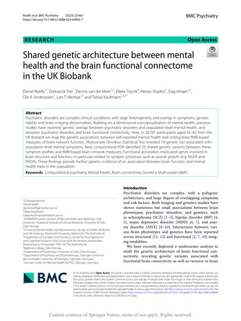 Pdf Shared Genetic Architecture Between Mental Health And The Brain