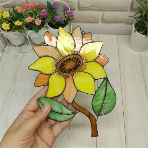 Stained Glass Sunflower Flower Suncatcher Window Wall Hanging Stain