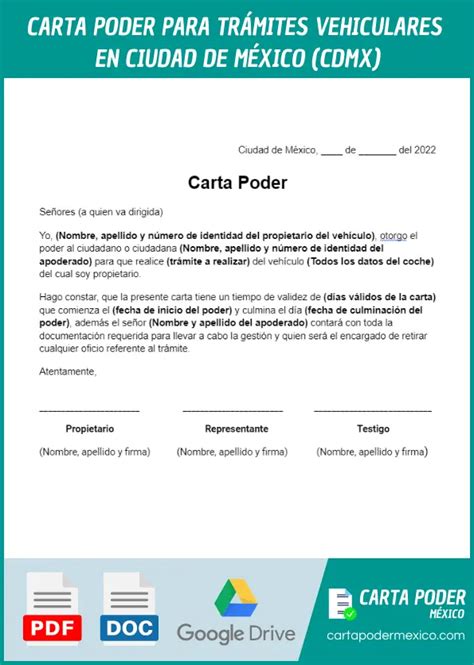 Carta Poder Para Trámites Vehiculares México 2025 ️