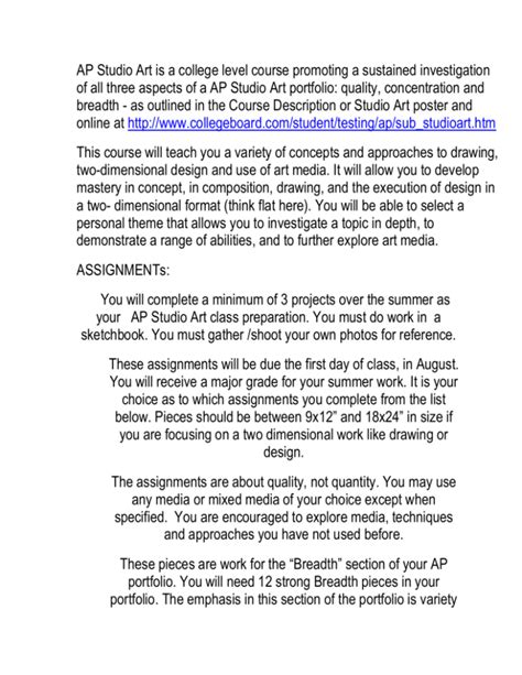 Ap Studio Art Summer Assignments