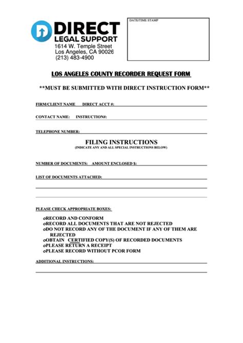 Fillable Los Angeles County Recorder Request Form Printable Pdf Download