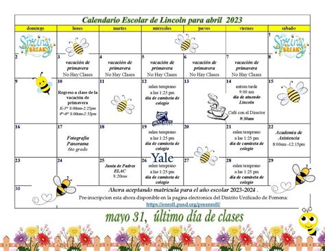 April Lincoln Elementary School Calendar Lincoln Elementary School