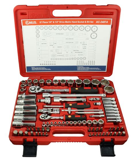 87 Piece 1 4 And 1 2 Dr Metric Hand Socket And Bit Set Genius