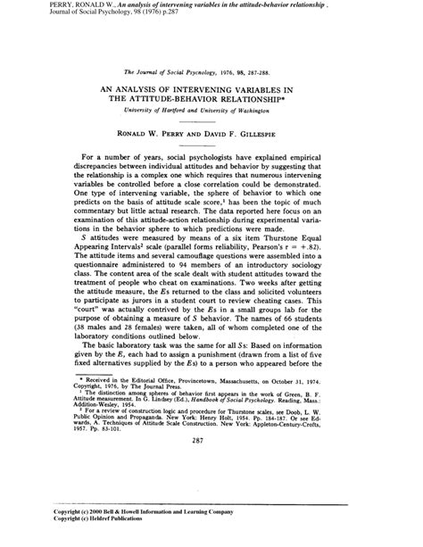 Pdf An Analysis Of Intervening Variables In The Attitude Behavior Relationship