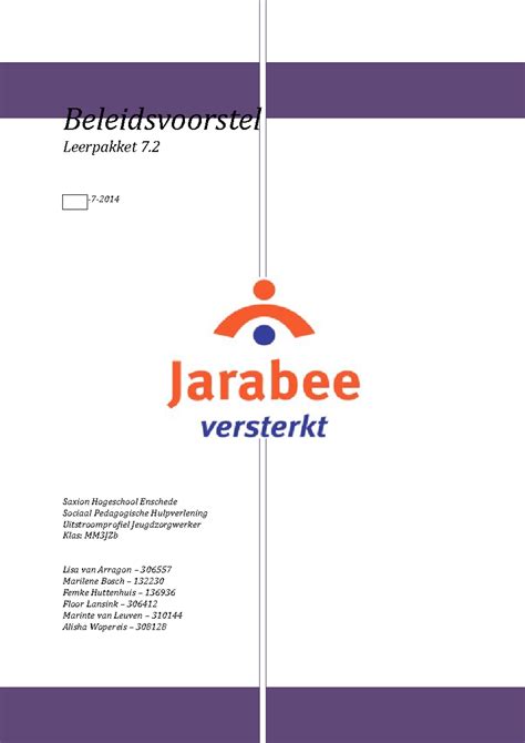 Werkstuk Beleidsvoorstel Cijfer 8 Beleidsvoorstel Leerpakket 7