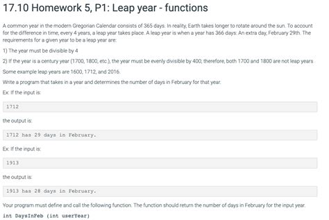 Solved 1710 Homework 5 P1 Leap Year Functions A Common