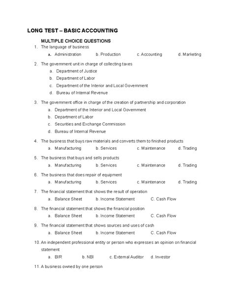 Long Test Basic Accounting Long Test Basic Accounting Multiple