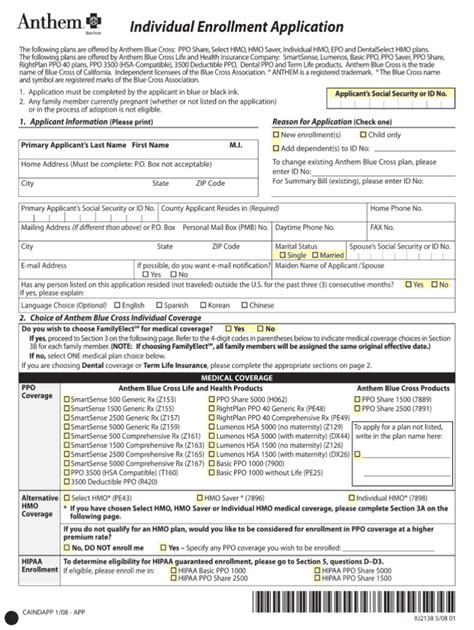Anthem Blue Cross Application Fill Out And Sign Printable Pdf