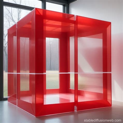 Red Translucent Cube Room With White Stripes Stable Diffusion Online