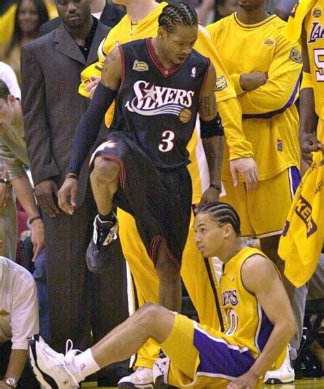 Allen Iverson Steps Over Tyron Lue After Scoring On Him During The 2001