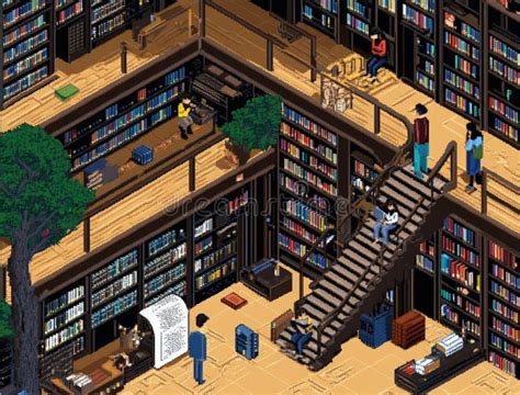 Pixel Art Library Readers Studying Stock Illustration Illustration