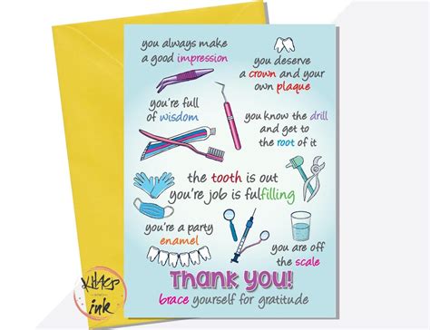 Dentist Thank You Card Funny Puns Brace Yourself Wisdom Doctor