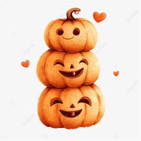 Cute Stacked Pumpkins With Heart Sticker Kawaii Pumpkin Stacked Png