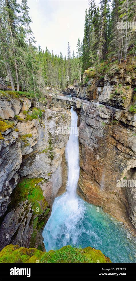 Waterfall Along The Icefields Parkway In The Canadian Rockies Between