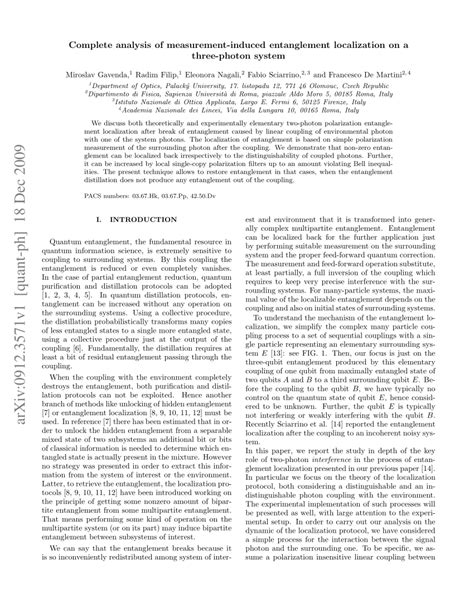 Pdf Complete Analysis Of Measurement Induced Entanglement Localization On A Three Photon System