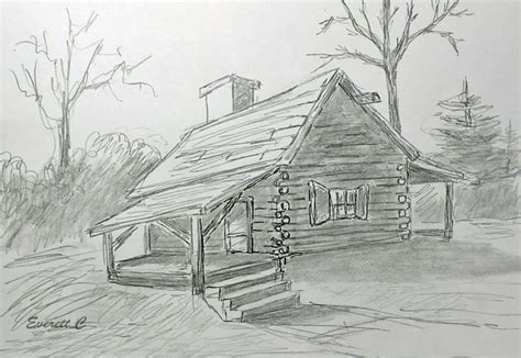 Log Cabin In Pencil Sketchbook Art Inspiration Watercolor Artist
