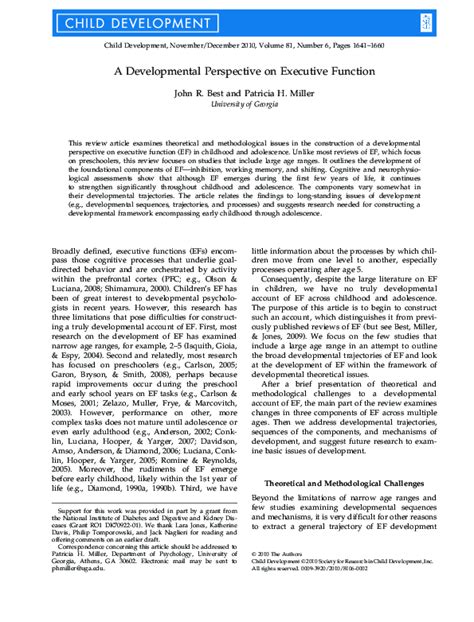 Pdf A Developmental Perspective On Executive Function