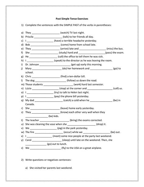 Past Tense Exercises For Class 4 Design Talk