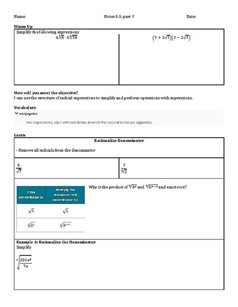 Guided Notes Lesson 5 5 Part 3 Operations With Radical Functions
