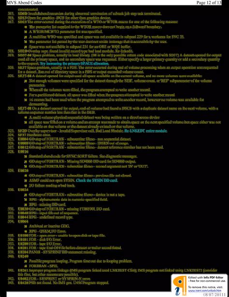 Mvs Abend Codes Pdf