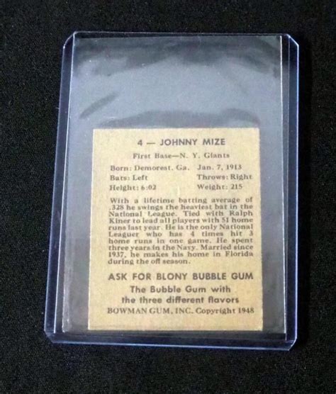 1948 Bowman Blony Gum Johnny Mize Hof 4 Mayo Auction And Realty